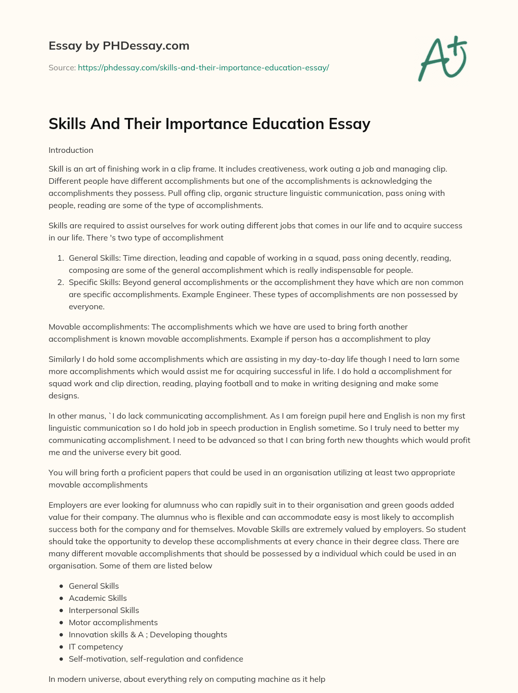 Skills And Their Importance Education Essay - PHDessay.com