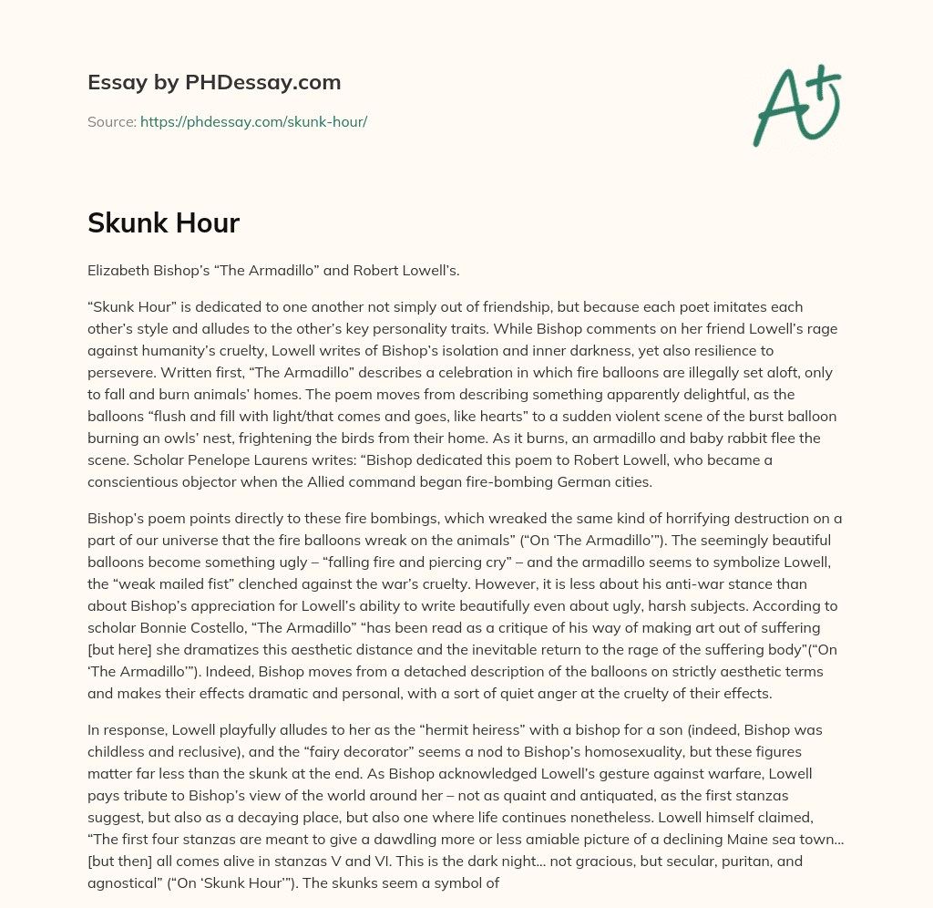 Skunk Hour Analysis Example - PHDessay.com