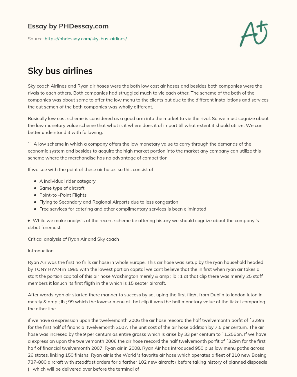 Sky bus airlines - PHDessay.com