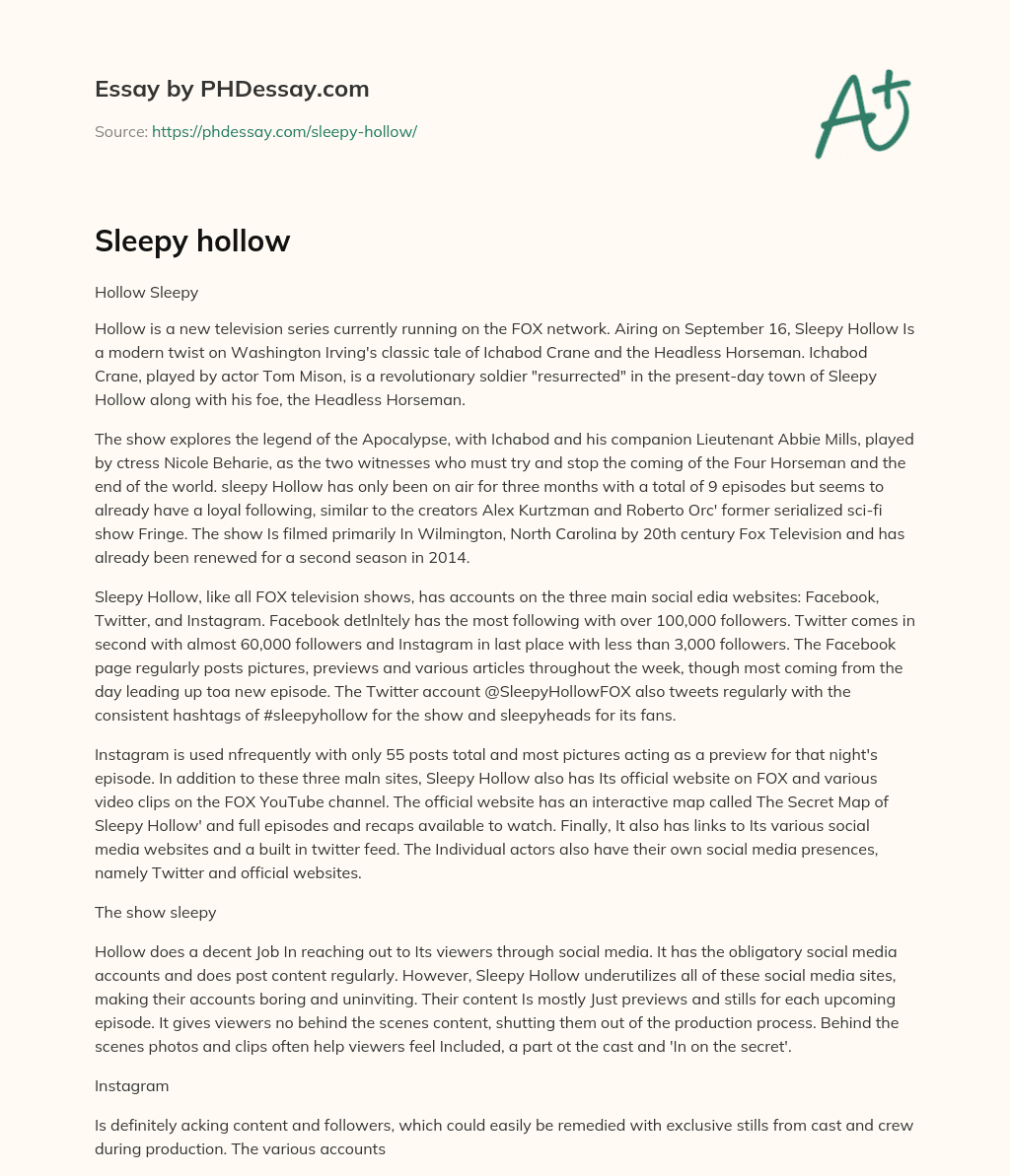 Sleepy hollow - PHDessay.com