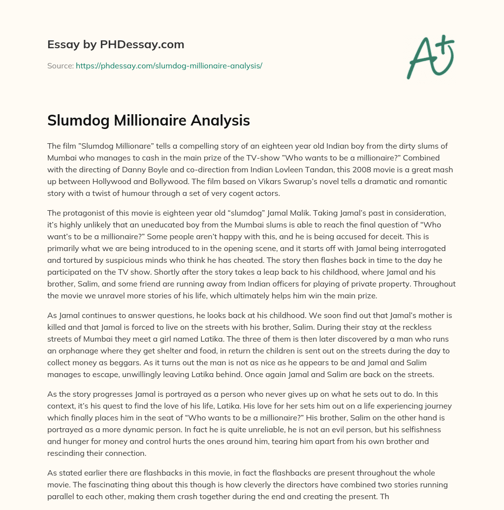 Slumdog Millionaire Analysis - PHDessay.com