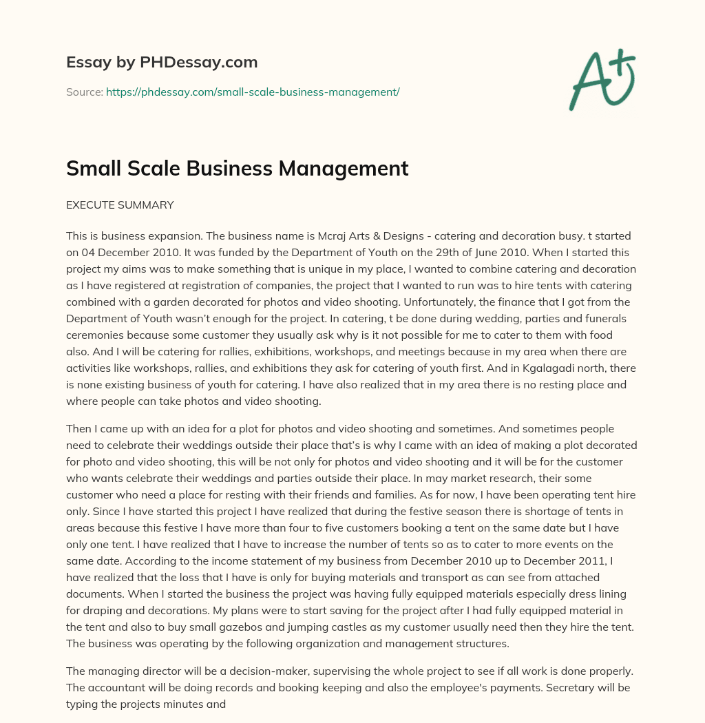 Small Scale Business Management - PHDessay.com