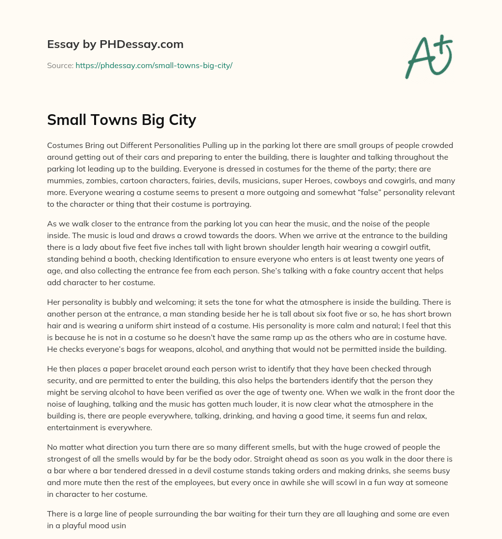 Small Towns Big City - PHDessay.com