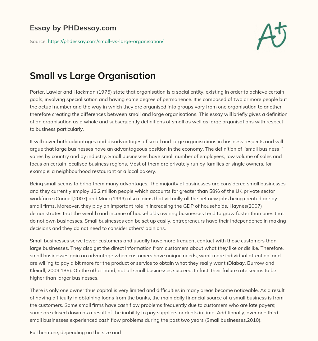 Small Vs Large Organisation Essay Example - PHDessay.com