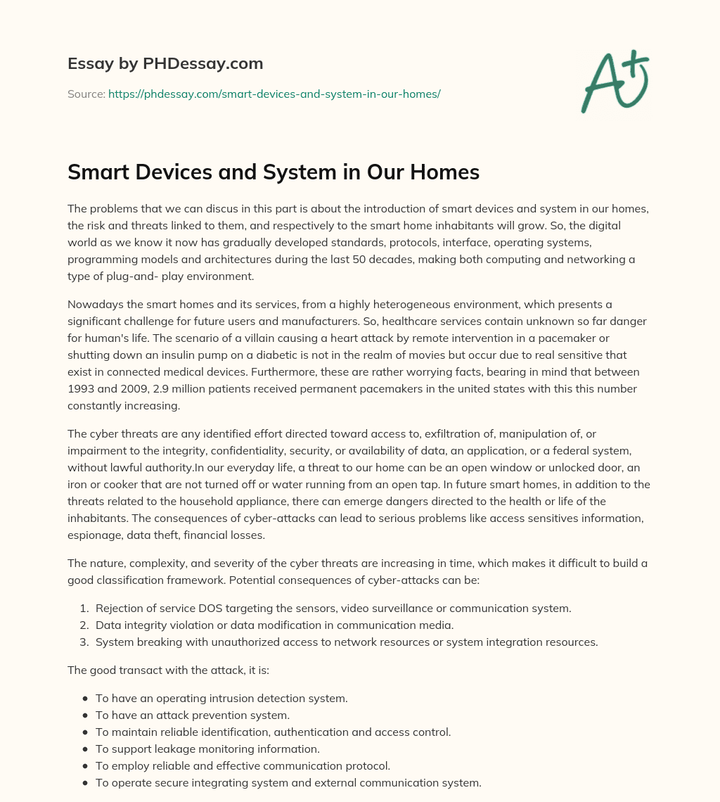 Smart Devices and System in Our Homes (400 Words) - PHDessay.com