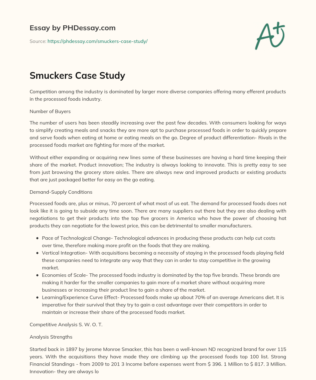 Smuckers Case Study - PHDessay.com