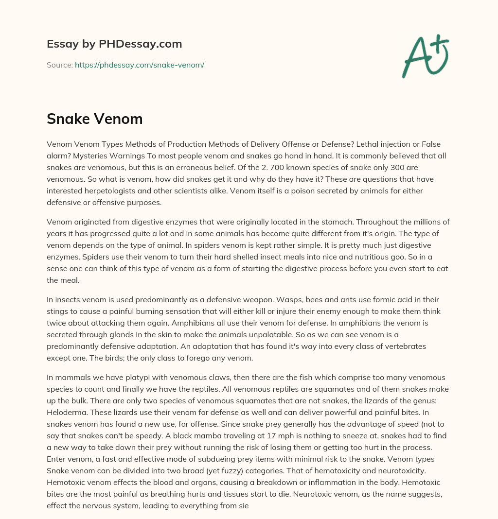 Snake Venom - PHDessay.com