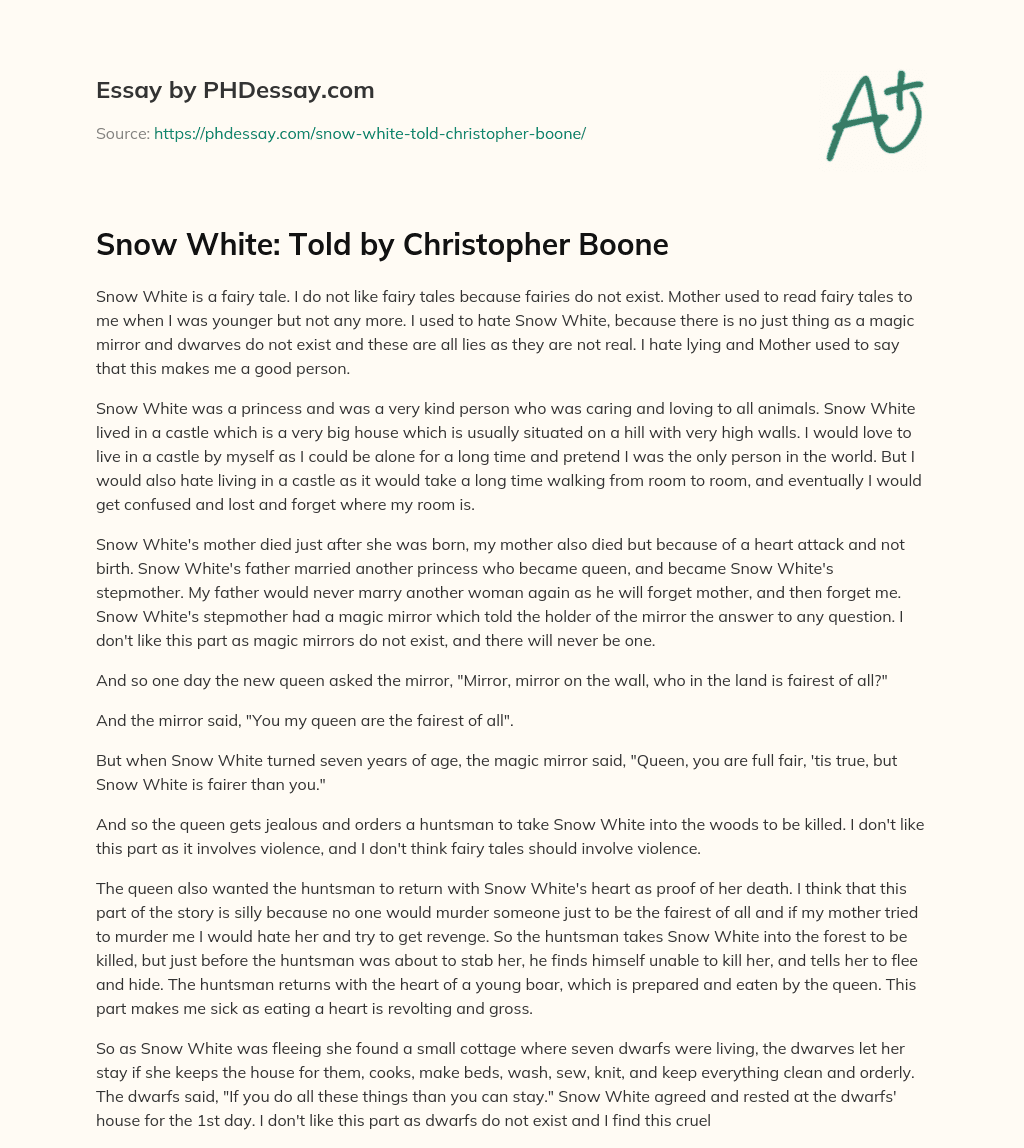 Snow White: Told by Christopher Boone - PHDessay.com
