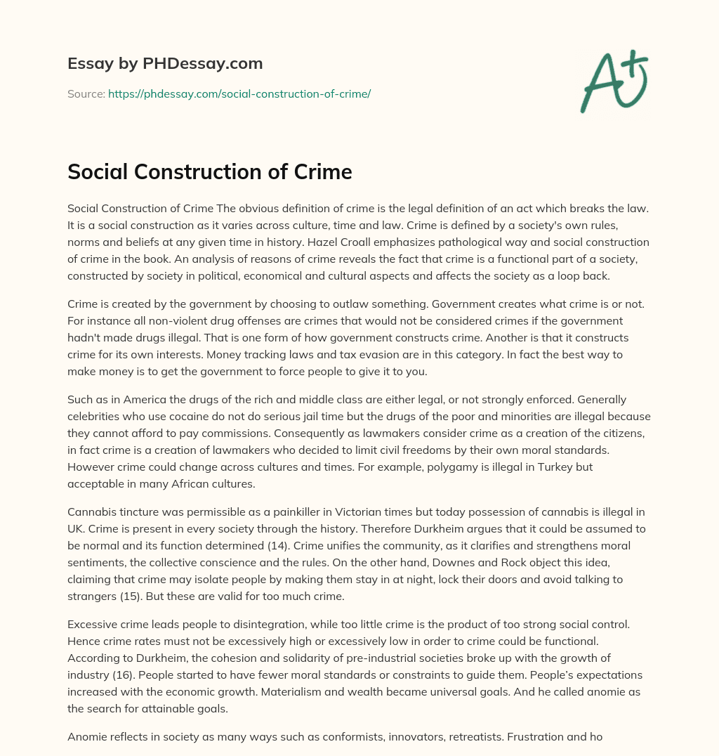 Social Construction of Crime - PHDessay.com