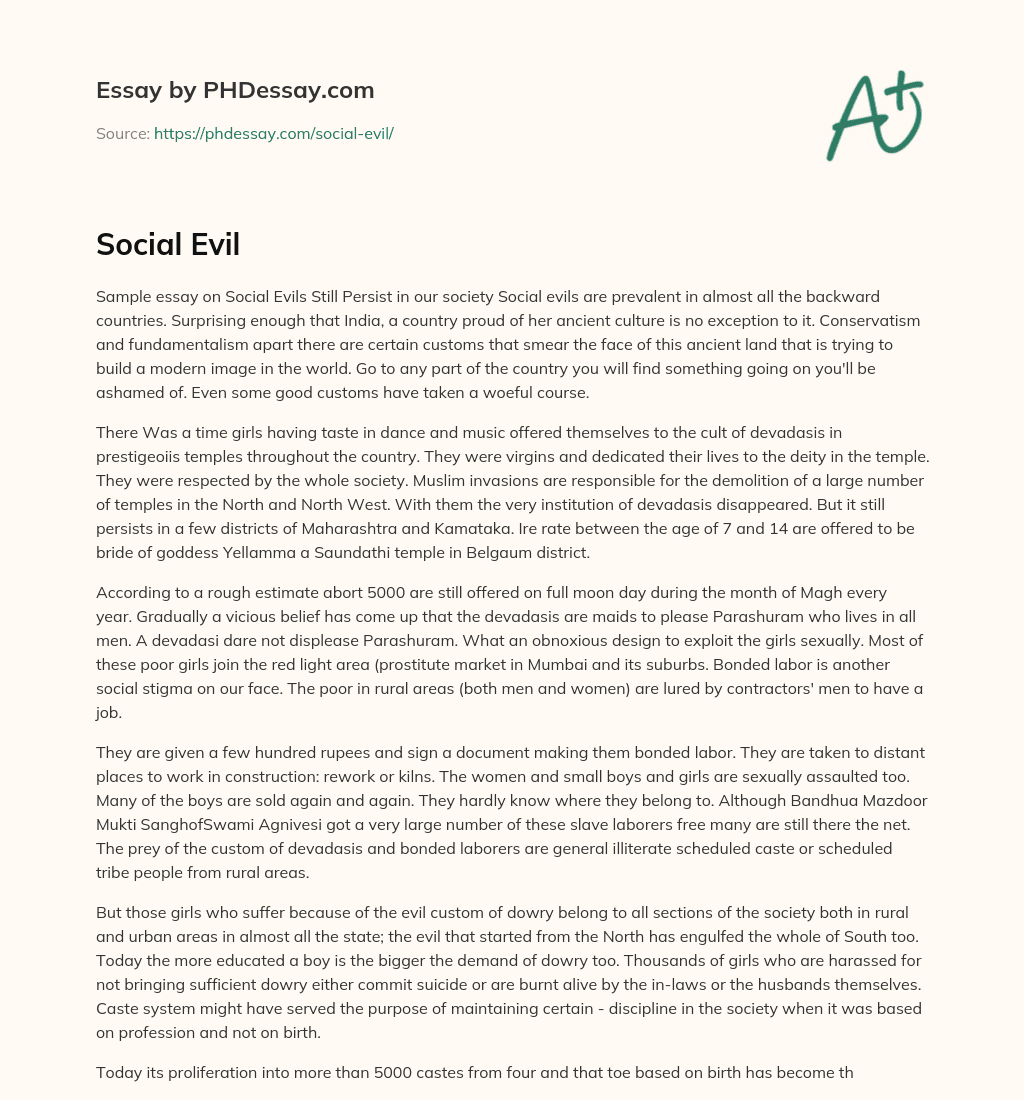 Social Evil - PHDessay.com