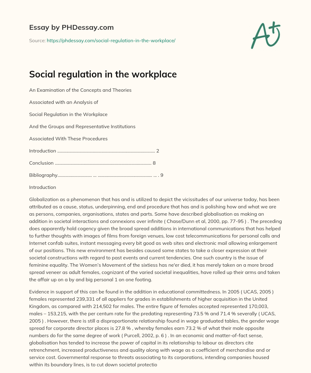 Social regulation in the workplace - PHDessay.com