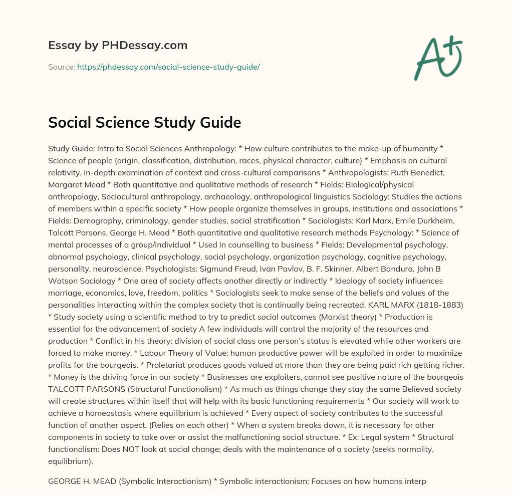 Social Science Study Guide - PHDessay.com