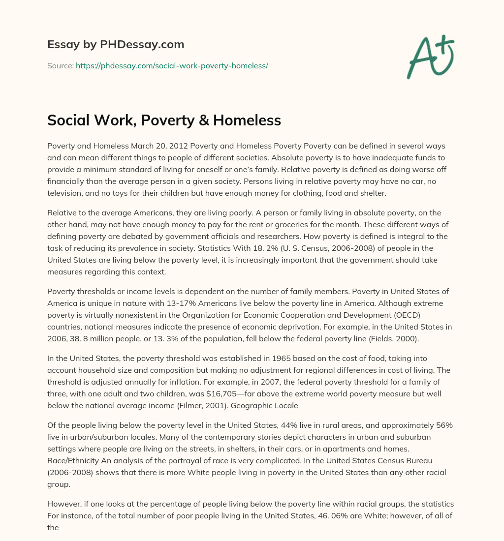 Social Work, Poverty & Homeless - PHDessay.com