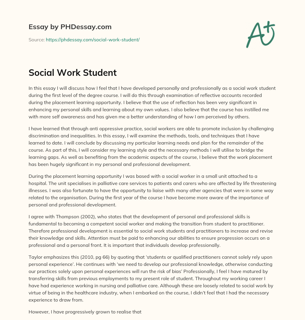 Social Work Student - PHDessay.com