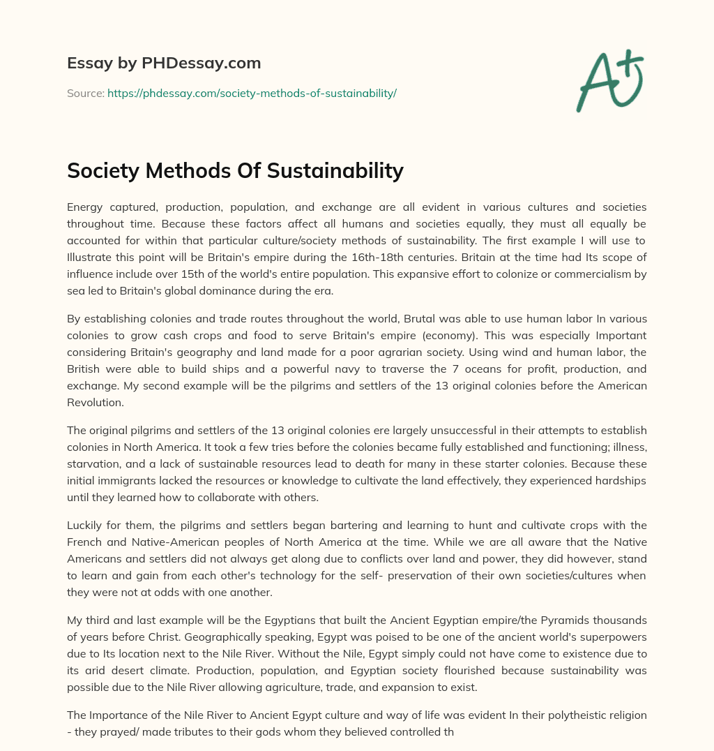 Society Methods Of Sustainability (600 Words) - PHDessay.com
