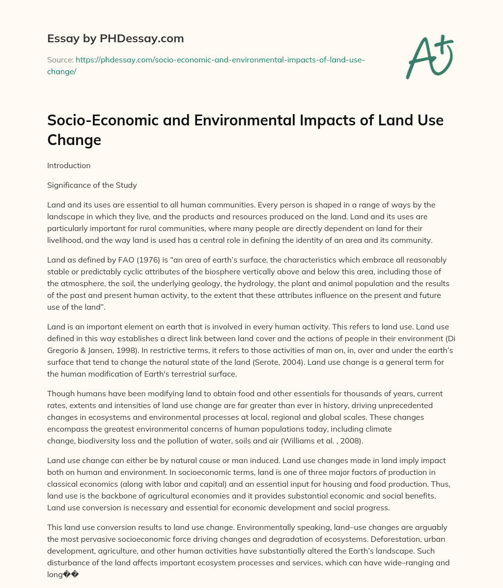 Socio-Economic and Environmental Impacts of Land Use Change - PHDessay.com