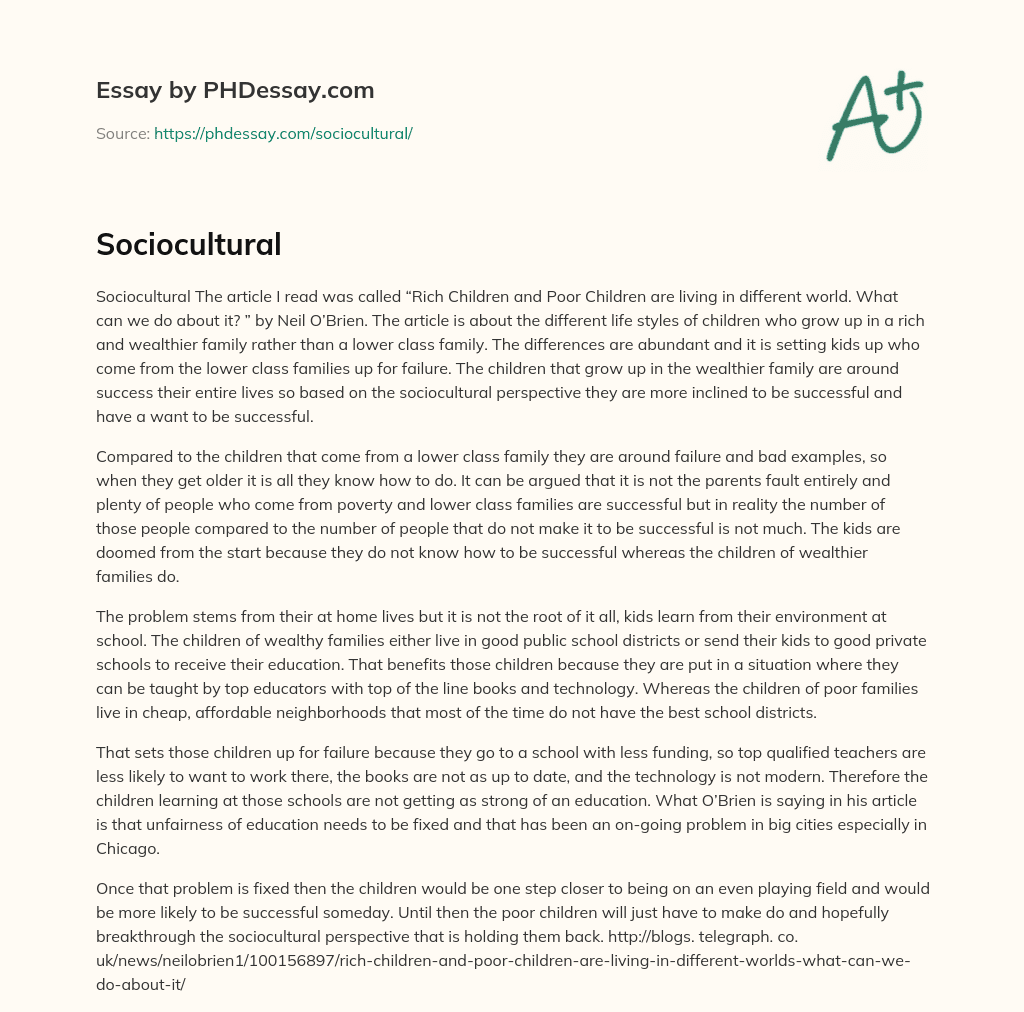 Sociocultural (500 Words) - PHDessay.com