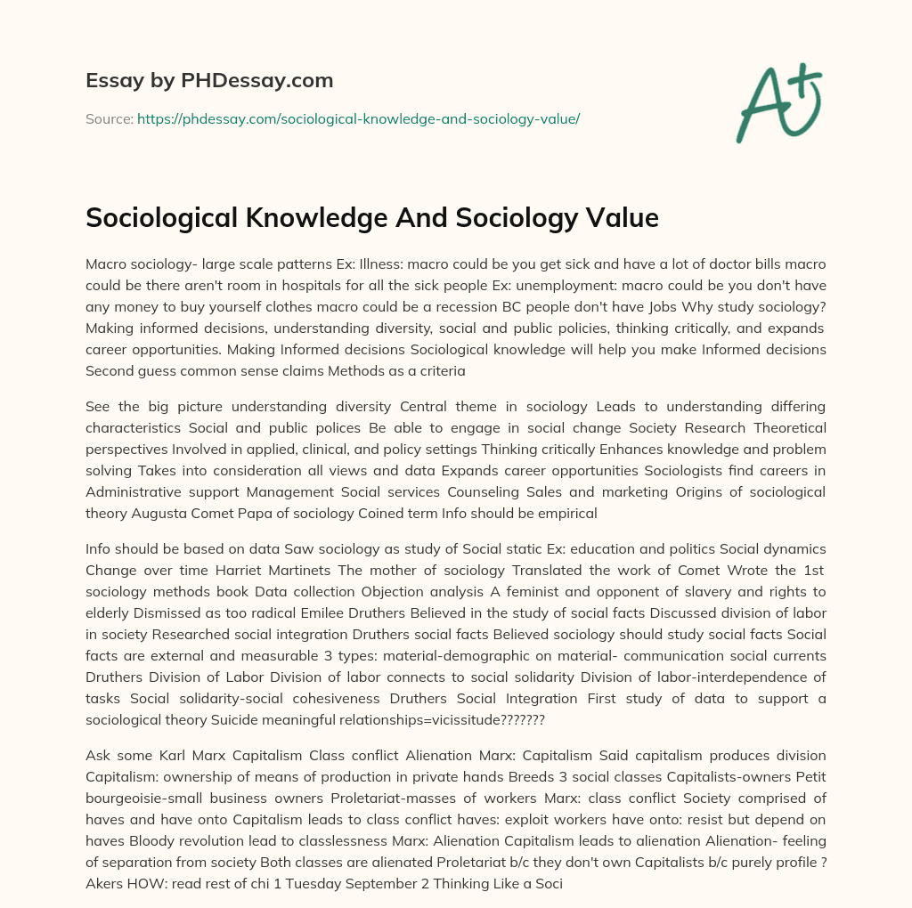 Sociological Knowledge And Sociology Value - PHDessay.com
