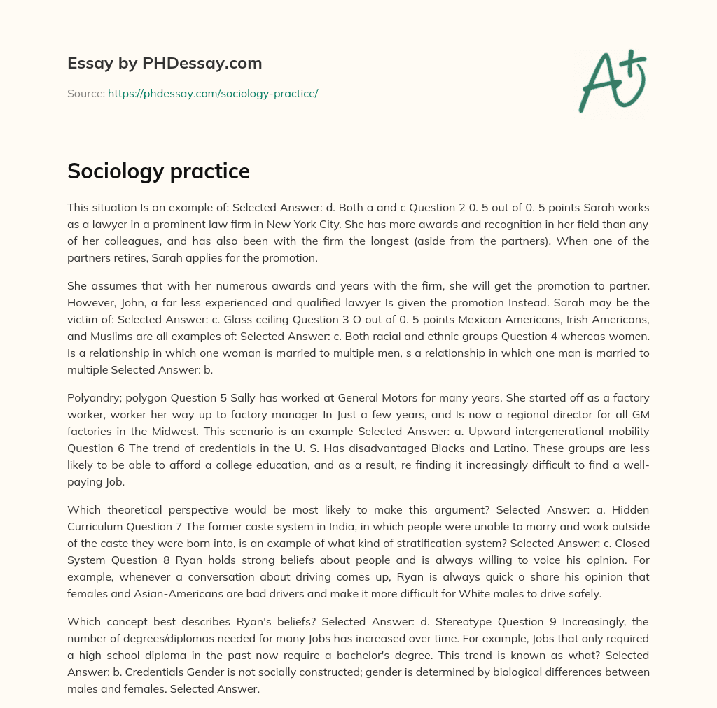 Sociology practice (400 Words) - PHDessay.com