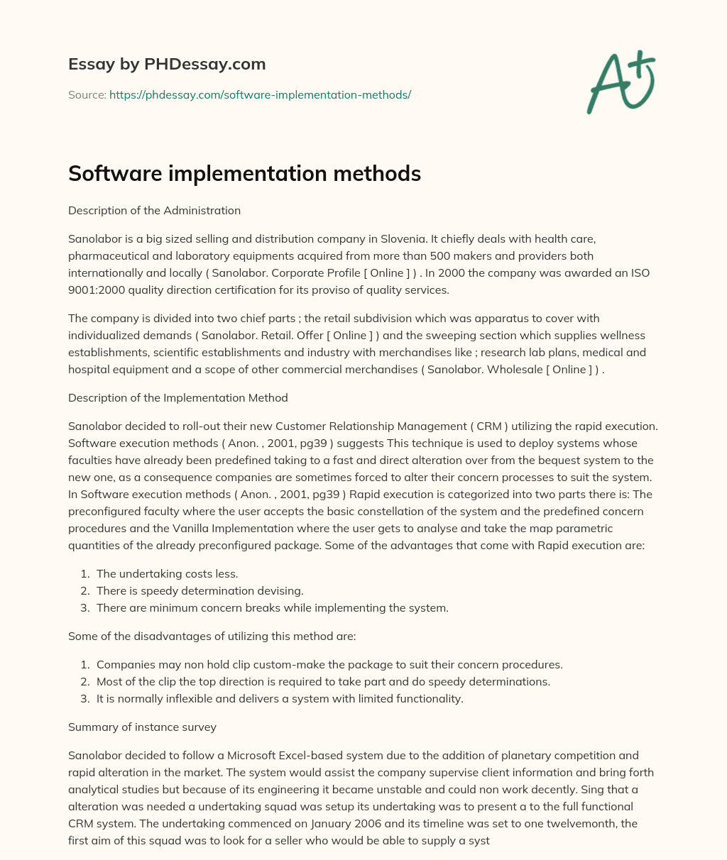Software implementation methods - PHDessay.com