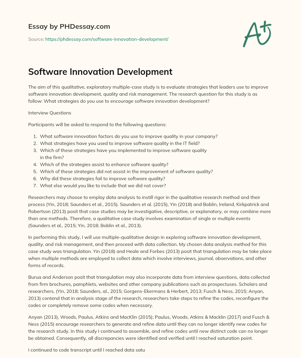 Software Innovation Development (500 Words) - PHDessay.com