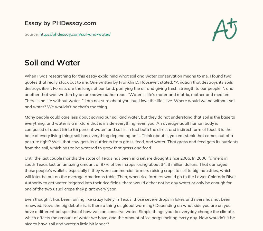 Soil And Water Essay Example (400 Words) - PHDessay.com
