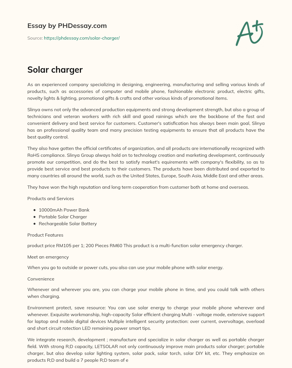 Solar charger - PHDessay.com