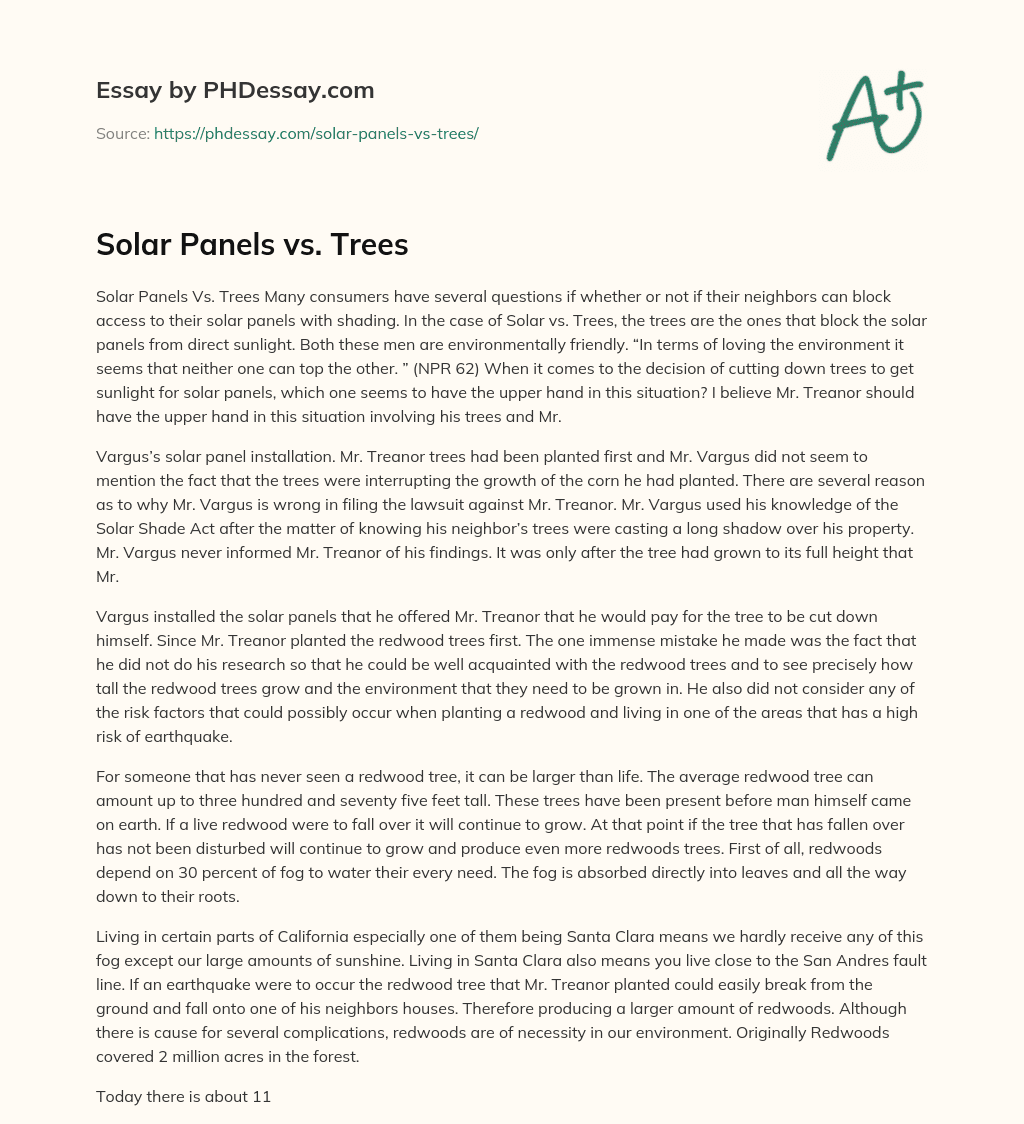 Solar Panels vs. Trees - PHDessay.com