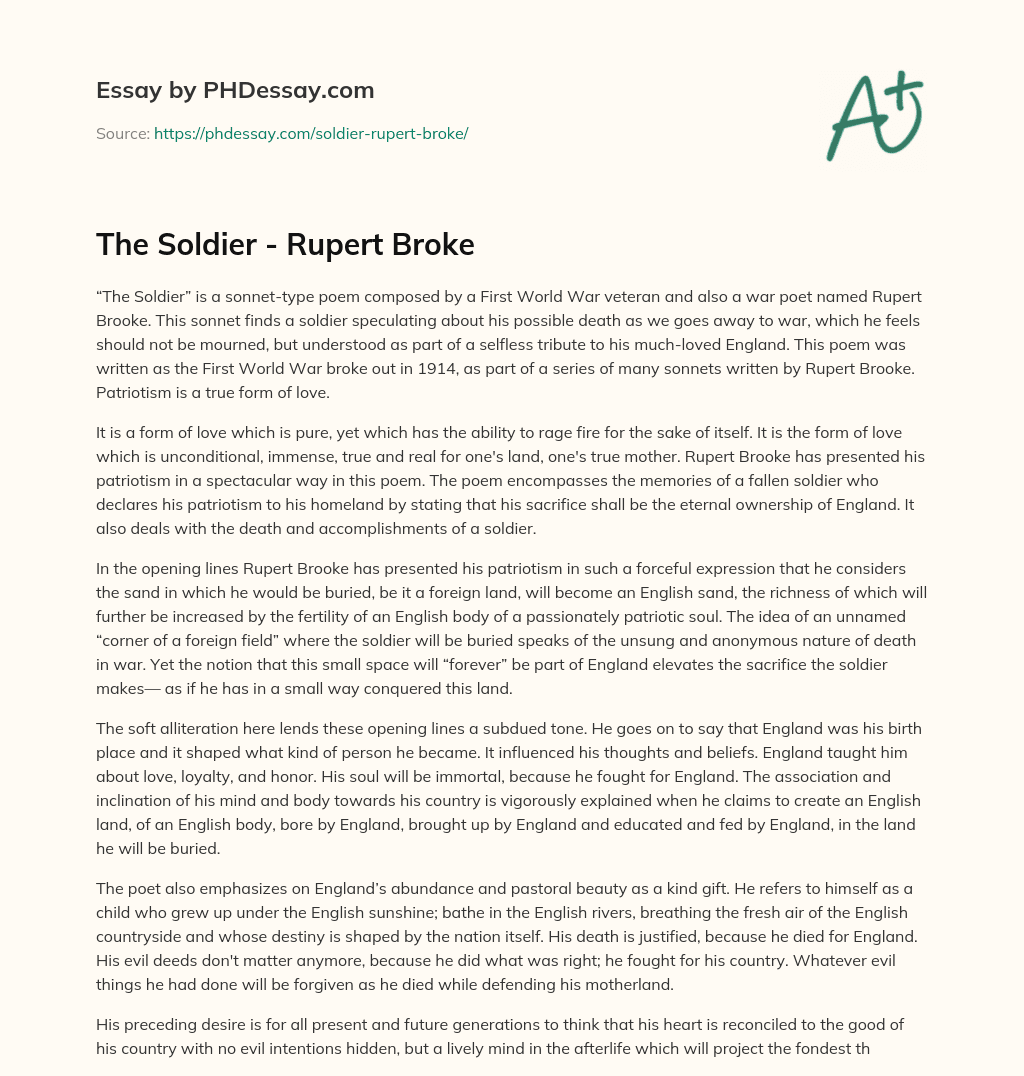 The Soldier - Rupert Broke - PHDessay.com