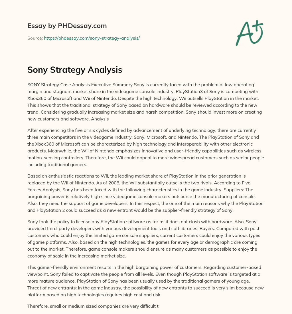 Sony Strategy Analysis - PHDessay.com