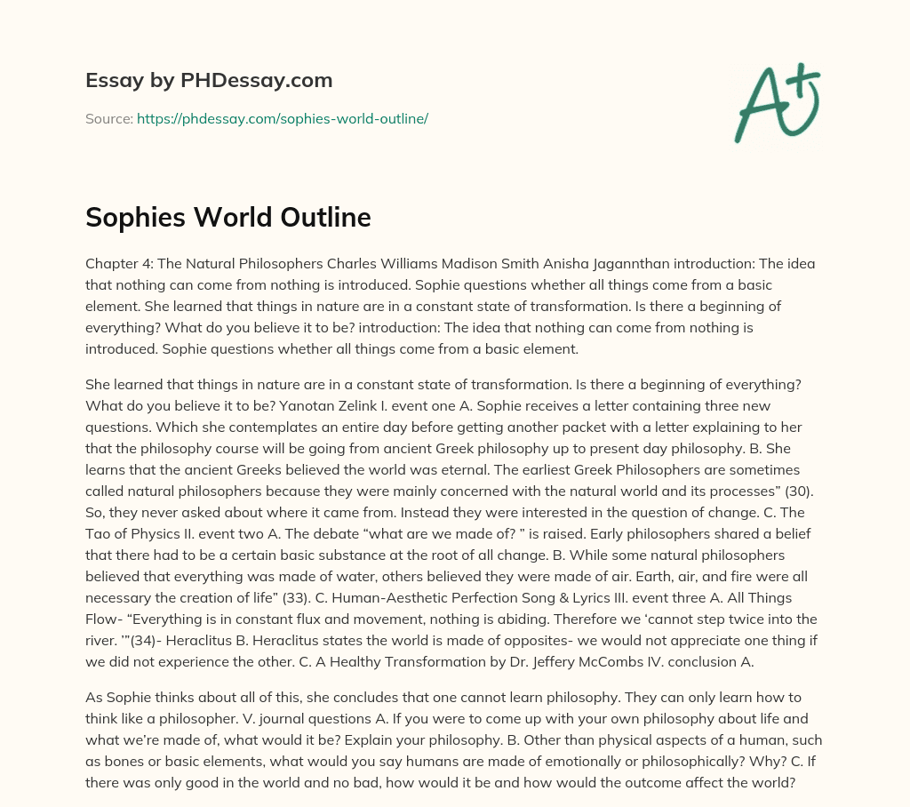 Sophies World Outline (400 Words) - PHDessay.com