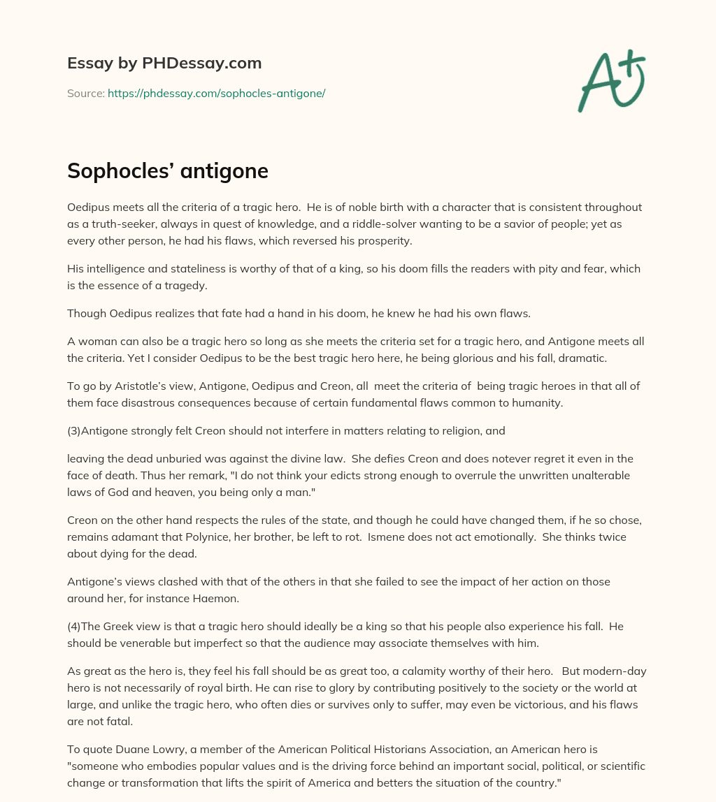 Sophocles’ antigone (500 Words) - PHDessay.com
