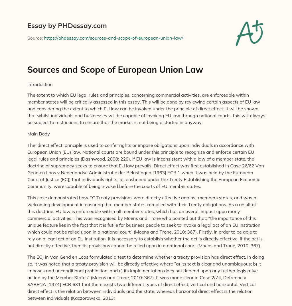 Sources and Scope of European Union Law - PHDessay.com