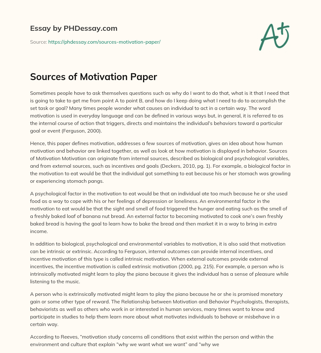 Sources of Motivation Paper - PHDessay.com