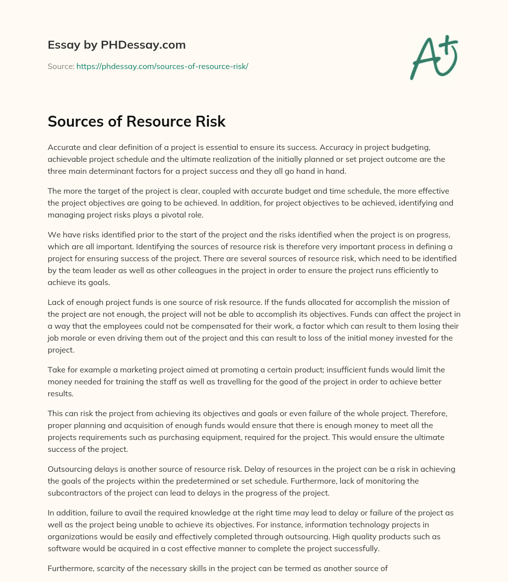 Sources of Resource Risk - PHDessay.com
