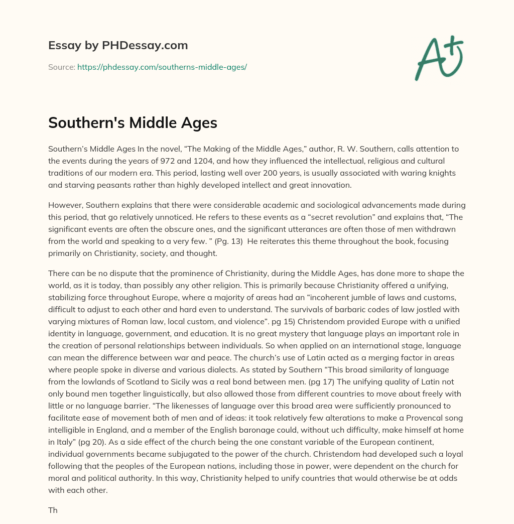 Southern's Middle Ages - PHDessay.com