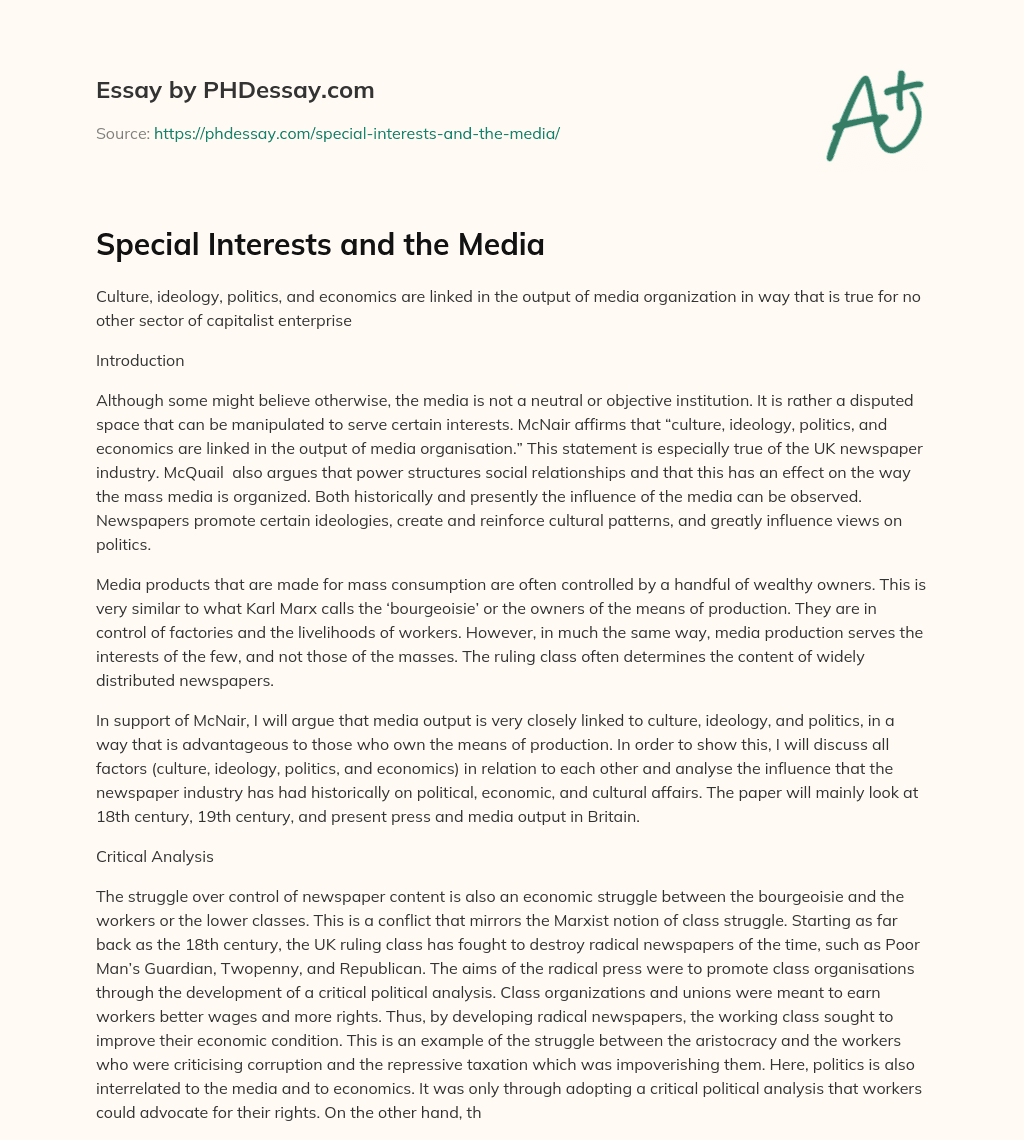 Special Interests and the Media - PHDessay.com
