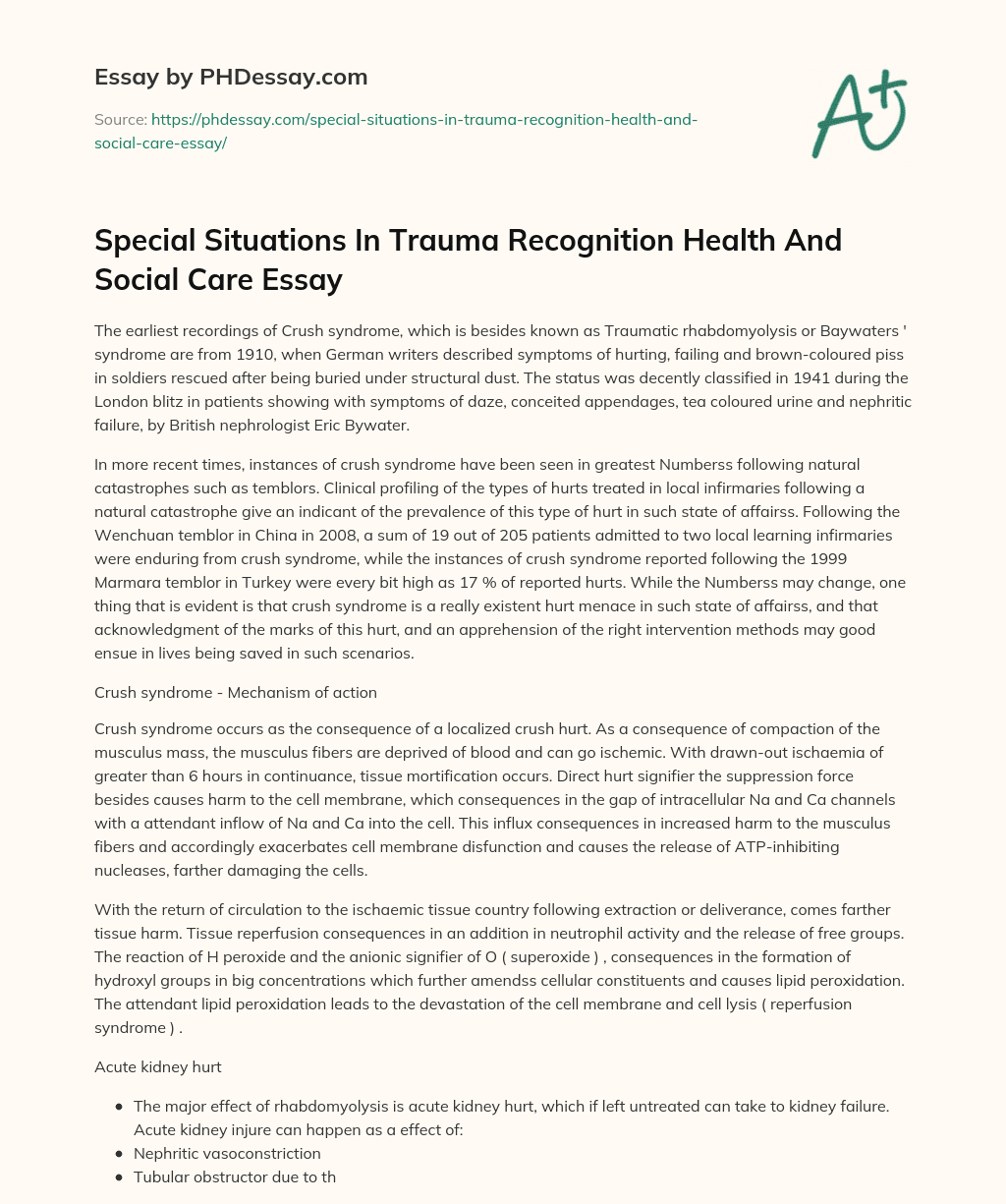 Special Situations In Trauma Recognition Health And Social Care Essay ...