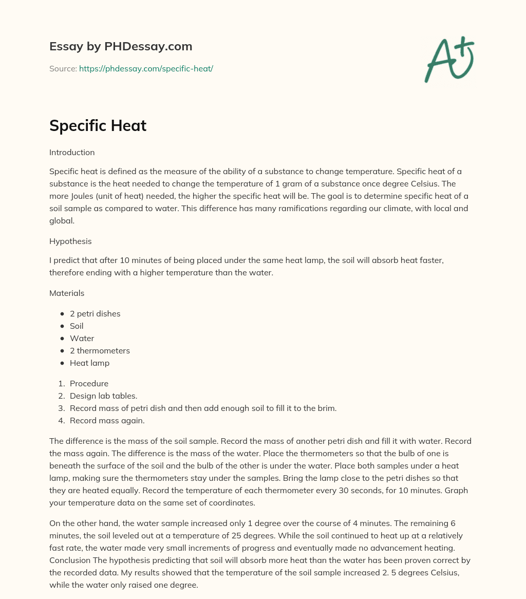 Specific Heat (400 Words) - PHDessay.com