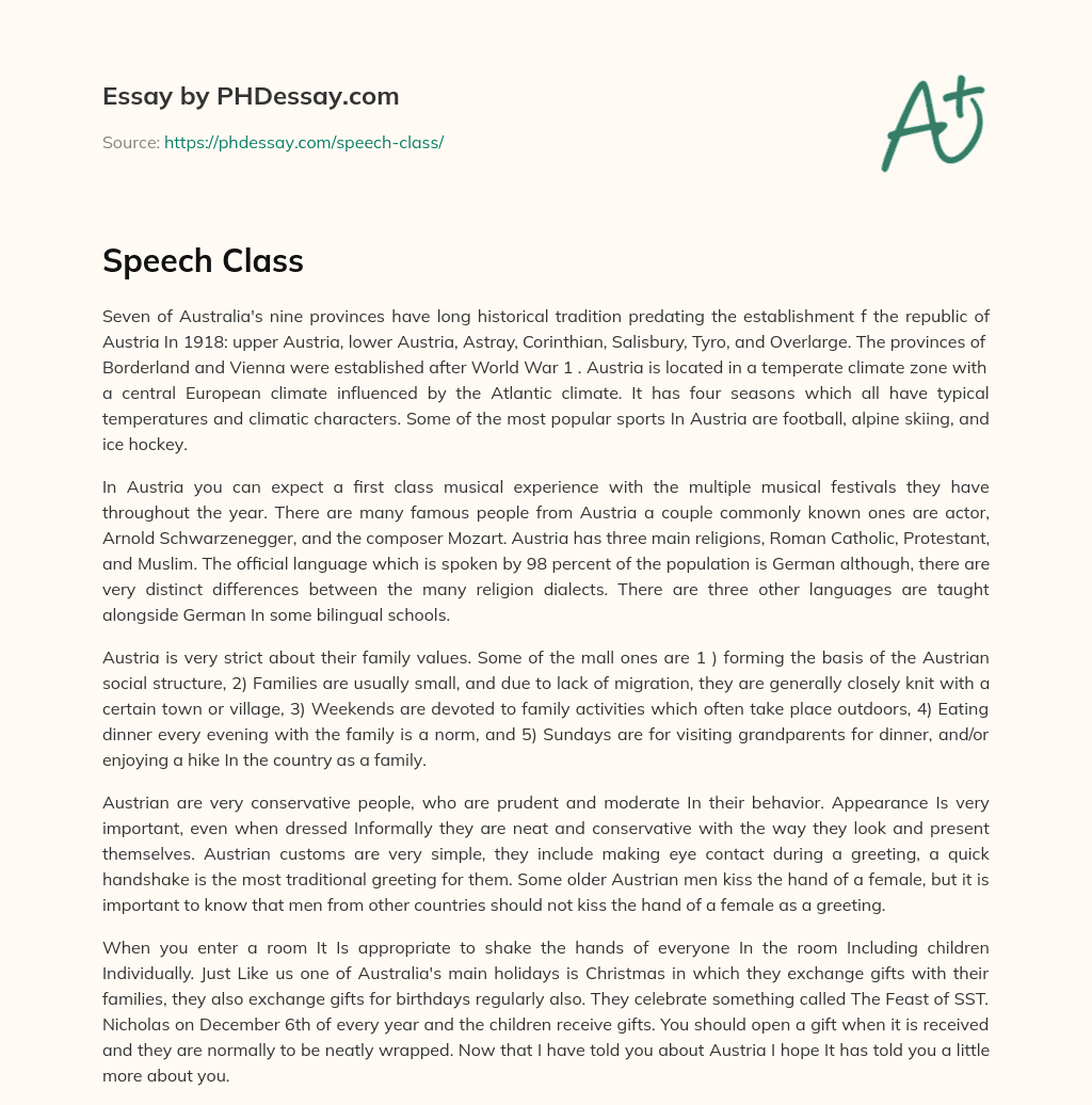 Speech Class (500 Words) - PHDessay.com