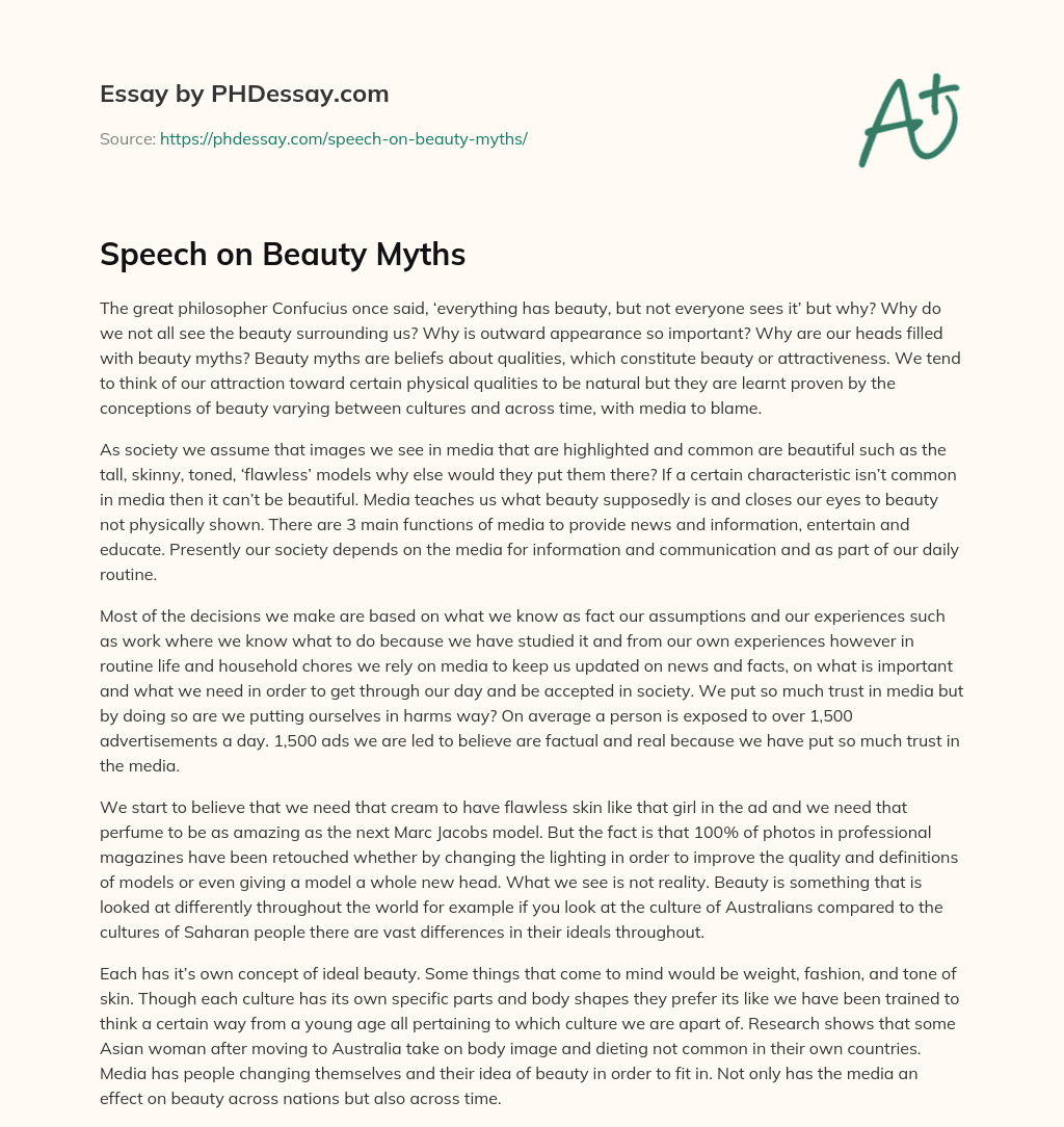 Speech on Beauty Myths - PHDessay.com