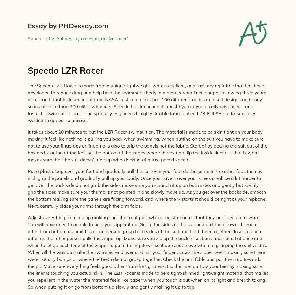 Speedo LZR Racer (600 Words) - PHDessay.com