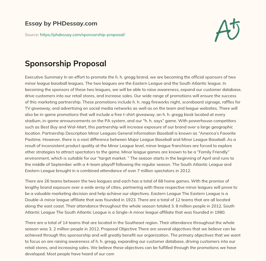 Sponsorship Proposal - PHDessay.com