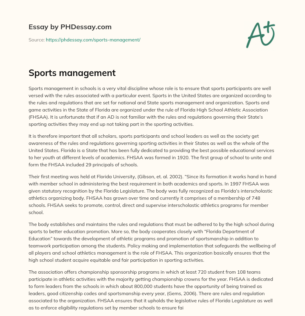 Sports Management PHDessay Sports Management PHDessay