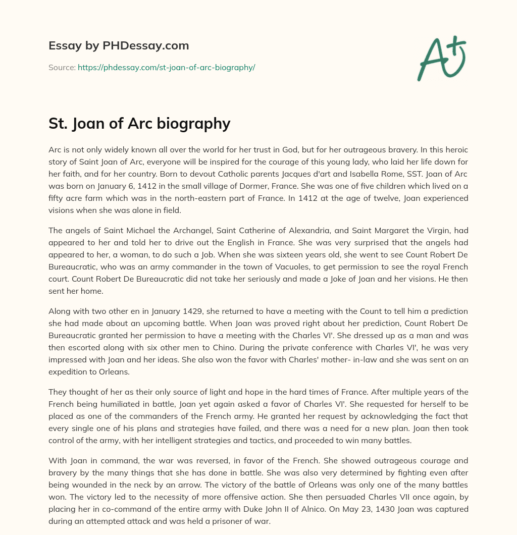 St. Joan of Arc biography - PHDessay.com