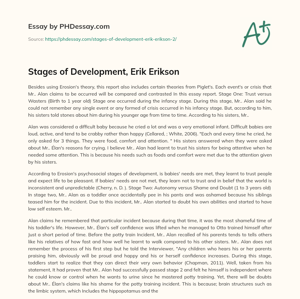 Stages of Development, Erik Erikson - PHDessay.com