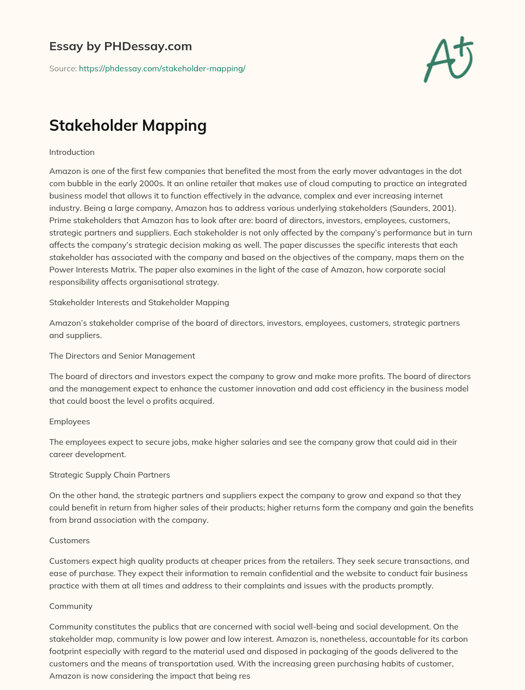 Stakeholder Mapping - PHDessay.com
