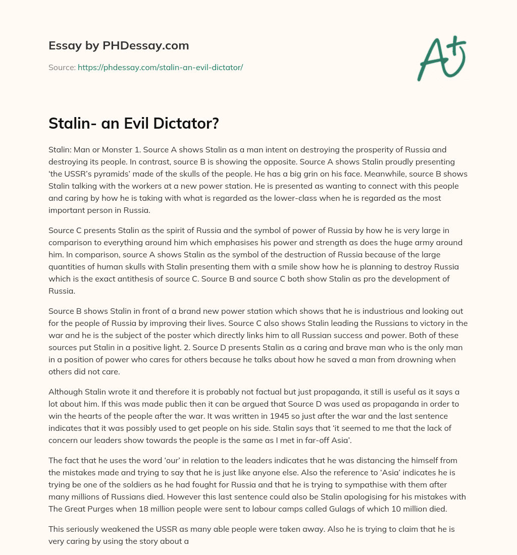 Stalin- an Evil Dictator? - PHDessay.com