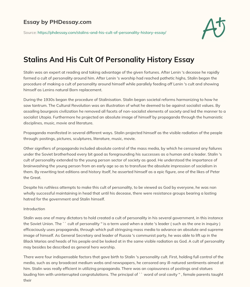 Stalins And His Cult Of Personality History Essay - PHDessay.com