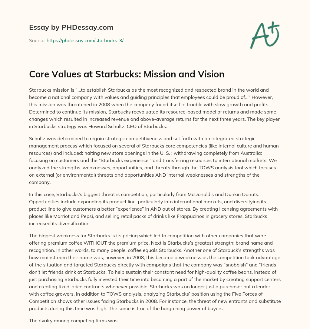 Core Values At Starbucks: Mission And Vision Essay Example (600 Words ...